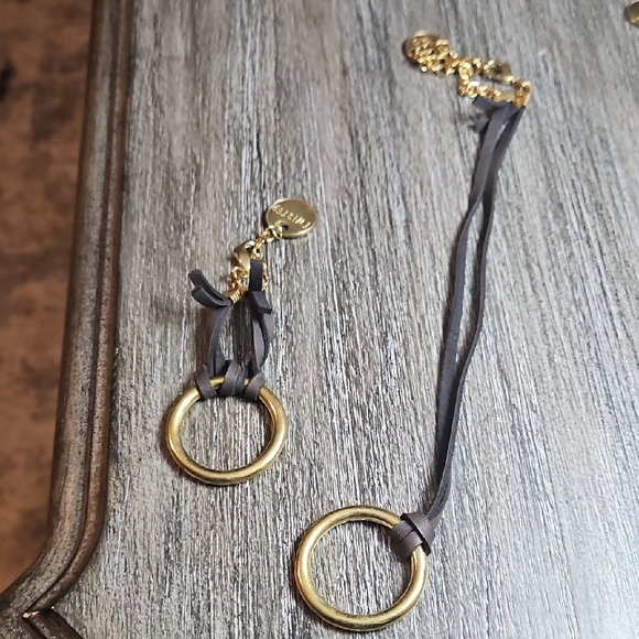 Chloe | Jewelry | Twisted Silver Gold And Blackbrown Strap Jewelry Set ...